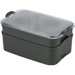 Koziol Stakk Bentobox 2 Lunchboxset 3 teilig mit 2 Boxen / 1 Deckel 2 Liter nature ash grey/crystal clear - Lebensmittelbeh&auml;lter / Vorratsdosen