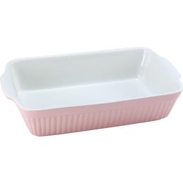 Auflaufform Creatable "Pastell Kitchen", rosa (rosa, wei&szlig;), B:20cm L:34cm T:5,5cm, Steinzeug, Auflaufformen, Auflaufform, klassisches Streifenrelief, umlaufender Kantenschutz, Pastellfarben