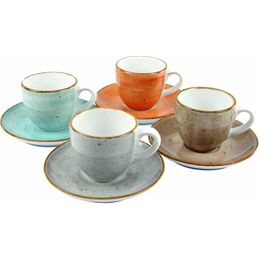 Espressotasse Creatable "Kaffeetasse VINTAGE NATURE", bunt (terra, steingrau, aquablau, schlamm), 80ml, 8 Stk., Porzellan, Trinkgef&auml;&szlig;e, Espressotasse, Tassen Set, 4 Tassen, 4 Untertassen