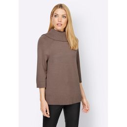 Rollkragenpullover Heine "Rollkragenpullover", Damen, Gr. 40, grau (taupe), 50% Viskose, 28% Polyester, 22% Polyamid, unifarben, Pullover Rollkragenpullover
