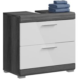 Waschbeckenunterschrank Welltime "SIENA, Breite 60cm, 2 T&uuml;r, 2 F&auml;cher, mit Siphonausschnitt, MDF-Front", wei&szlig; (rauchsilber nb, wei&szlig; hochglanz), B:60cm H:56cm T:34cm, FSC-zertifizierter Holzwerkstoff, Schr&auml;nke, Waschbeckenunterschrank, in verschiedenen Farben erh&auml;ltlich, Badm&ouml;bel, Badschrank, Kommode, Bad