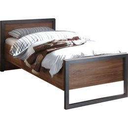 Bett Home Affaire "Detroit Einzelbett im Industrial Design, Bettrahmen, Schlafzimmer", braun (braun, schieferfarben), B:106cm L:209cm, Betten, Bett, in 3, Breiten (Liegefl&auml;chen 90/140 oder 180x200cm)