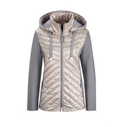 Kurzjacke GOLDNER "Kurzgr&ouml;&szlig;e Steppjacke mit abnehmbarer Kapuze", Damen, Gr. 19, beige (stein), Obermaterial: 60% Polyester PES. 40% Polyamid PA., Sonstiges, Jacken Kurzjacke, Kontrastfarbige Blenden und Details