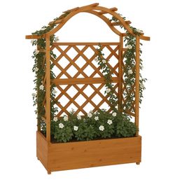 Hochbeet MCW-P66, Pflanz-/Blumenkasten Pflanzk&uuml;bel Rankgitter Rankhilfe Spalier Holz MVG 138x110x44cm ~ natur