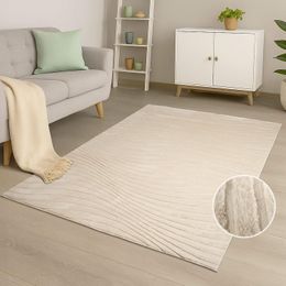 Teppich Carpet City "WAVES 503", beige, B:160cm H:12mm L:230cm, Obermaterial: 100% Polyester, Teppiche, Teppich, Kurzflor, Hochtief-Muster/ 3D-Effekt, Uni, Wohnzimmer, Schlafzimmer