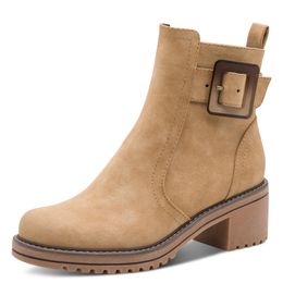 Stiefelette Marco Tozzi, Damen, Gr. 36, beige, Velourslederimitat, kontrastfarbene Details, unifarben, Schuhe Stiefelette, Blockabstz, Herbstboots in veganer Verarbeitung