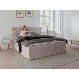 Boxbett OTTO HOME "PHILLIPA inkl. Bettkasten, wahlweise mit LED-Leuchten, Breite: 180cm", hellgrau, B:195cm L:210cm, Holz teilmassiv, Holzwerkstoff, Spanplatte, Komplettbetten, Boxbett, inkl. Kaltschaum-Topper, in verschiedenen Farben erh&auml;ltlich