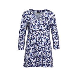Print-Shirt GOLDNER "Figurschmeichelndes Drucktunika-Shirt", Damen, Gr. 44, blau (marine, gebl&uuml;mt), Obermaterial: 96% Viskose CV. 4% Elasthan EL., normal, Sonstiges, Shirts Print-Shirt, Ohne