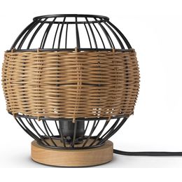 Paco Home Tischleuchte "PUGLO", schwarz, &Oslash; 20cm H: 21cm, Leuchten, Rattan Schreib LED Rustikal Boho Holz E27, Tischleuchte