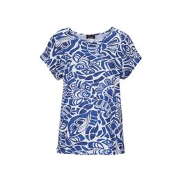 Print-Shirt GOLDNER "Damen Oberteil Ethnoprint Kurzarm", Damen, Gr. 52, blau (royalblau, gemustert), Obermaterial: 95% Viskose CV. 5% Elasthan EL., figurumspielend, normales B&uuml;ndchen, Shirts Print-Shirt, Druck mit Struktureffekt