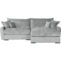 Ecksofa Home Affaire "Finca XL L-Form, Breite 190 cm", hellgrau, B:190cm T:187cm, 100% Polyester, Sofas, Ecksofa, Mega-Sofa, Cord oder Chenille-Struktur, mit Federkern & 4 Zierkissen