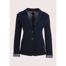 Madeleine Mode Jackenblazer MADELEINE "Jerseyblazer Stilvoller Einreiher mit Streifen-Detail", Damen, Gr. 36, blau (marine, perlwei&szlig;), Obermaterial: 60% Baumwolle CO. 40% Polyester PES., Modern, Blazer Jackenblazer, Jerseyblazer
