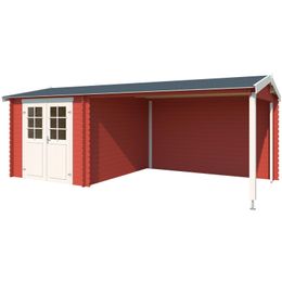 Gartenhaus Lasita Maja "Ivana", rot (schwedenrot), ohne Fu&szlig;boden, R&uuml;ckwand, ohne Dacheindeckung, Holzwerkstoff, Gartenh&auml;user, Gartenhaus, Blockbohlenhaus 28mm Anbau, Fundamentmass 230+340x2750, Schwedenrot