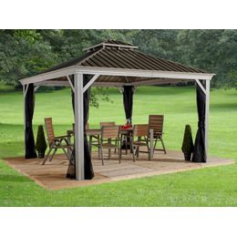 Pavillon Sojag "Gazebo Messina", beige (beige, braun), B/H/T: 483cm x 307cm x 363cm, Pavillons, Pavillon, BxT: 363x483 cm, mit Moskitonetzen