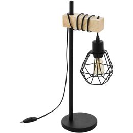 Eglo Tischleuchte "TOWNSHEND 5 Tischlampe, Stahl und Holz, E27, IP20, Nachttischlampe", braun (braun, schwarz), 1, H: 50cm, Leuchten, Tischleuchte, L22 x B15,5 x H50 cm, schwarz, braun, 1X60W exkl., Tischleuchte