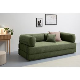 Schlafsofa HOMSY BY ANA JOHNSON "Folda, Dauerschl&auml;fer, Breite 206 cm, Liegefl&auml;che 181x198 cm", gr&uuml;n, B:206cm H:72cm T:94cm, Sofas, Schlafsofa, mit Bett-/Schlaffunktion, inkl. 1x Zierkissen, Tonnentaschenfederkern