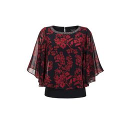 Satinbluse GOLDNER "Kurzgr&ouml;&szlig;e Florale Printbluse, U-Boot-Ausschnitt", Damen, Gr. 21, schwarz (schwarz, rot, gebl&uuml;mt), Obermaterial: 100% Polyester PES., figurumspielend, Sonstiges, Blusen Satinbluse, Glitzersteinchen