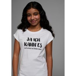 T-Shirt Kidsworld "Ja ich kann es ...", M&auml;dchen, Gr. 176/182, wei&szlig;, Single Jersey, Obermaterial: 100% Baumwolle, bedruckt, bequem h&uuml;ftbedeckend, Rundhals, Aufschlag, Shirts T-Shirt, Kurzarm, bequeme Passform, mit coolen Statements