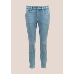 Madeleine Mode Regular-fit-Jeans MADELEINE "Jeans mit Steinchen Schlanke 7/8-Jeans mit Glanz-Effekt", Damen, Gr. 44, N + K Gr, beige (bleached), Obermaterial: 83% Baumwolle CO. 15% Polyester PES. 2% Elasthan EL., Jeans Regular-fit-Jeans