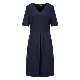 Jerseykleid GOLDNER "Kurzgr&ouml;&szlig;e Viskosekleid mit Kellerfalten", Damen, Gr. 22, K-Gr, blau (marine), Obermaterial: 92% Viskose CV. 8% Elasthan EL., figurbetont, Kleider Jerseykleid, stretchbequemer Viskosejersey