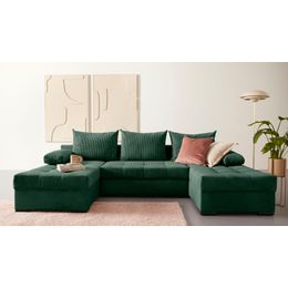 Wohnlandschaft Collection AB "Josy U-Form, B: 269 cm", gr&uuml;n (flaschengr&uuml;n), B:269cm H:41cm T:161cm, 100%Polyester, Sofas, Wohnlandschaft, mit Bettfunktion & Bettkasten, Federkern