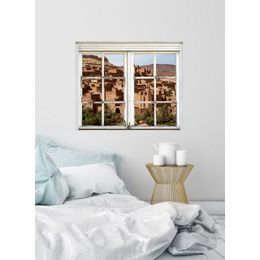Wandsticker queence "Stadt", braun, B:40cm H:60cm T:0,1cm, Wandtattoos, Wandsticker, Wandsticker, Wandbild, selbstklebend, 3D, Fenster