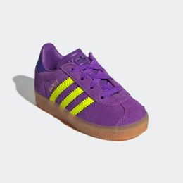 Sneaker adidas originals "GAZELLE COMFORT CLOSURE ELASTIC LACES KIDS", M&auml;dchen, Gr. 23, gelb (active lila, solar gelb, collegiate lila), Leder, Schuhe Sneaker, f&uuml;r Kinder
