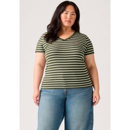LEVI'S&reg; PLUS Kurzarmshirt LEVI'S PLUS "V NECK TEE", Damen, Gr. XXL (50/52), stripe deep depths, Jersey, Obermaterial: 100% Baumwolle, gestreift, figurumspielend h&uuml;ftlang, V-Ausschnitt, Shirts Kurzarmshirt, Gerade geschnittene Passform