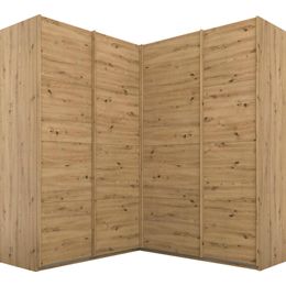 Schwebet&uuml;renschrank Rauch "Schrank Garderobe Eckkleiderschrank QUADRA Front in Dekor/Hochglanz", braun (eiche artisan), B:181cm H:210cm T:187cm, Holzwerkstoff, Schr&auml;nke, Schwebet&uuml;renschrank, extra gro&szlig;er Eckschrank inkl. Schubladeneinsatz MADE IN GERMANY
