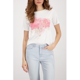 T-Shirt monari "Shirt verwischte Blume", Damen, Gr. 40, off, wei&szlig;, Web, Obermaterial: 100% Baumwolle, unifarben, regular fit taillenbedeckt, Rundhals, eingesetzt abgesteppte Kante, Shirts T-Shirt, Regular fit mit Blumenprint