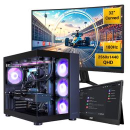 Cougar Gaming-PC-Komplettsystem "FV150 BK SET2660 AMD Ryzen 5 9600X RTX 5070 32GB DDR5 2TB SSD", Energieeffizienz: F, schwarz, Microsoft Windows 11 Home (64 Bit), 32 GB RAM 2.000 GB SSD, Computer_Komplettsysteme, Windows 11, DDR5 RAM + 32" AOC CQ32G4VE Curved Gaming-Monitor, Gaming-PC-Komplettsystem