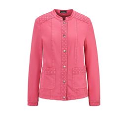 Kurzjacke GOLDNER "Kurzgr&ouml;&szlig;e Jeansjacke", Damen, Gr. 23, rosa (pink), Obermaterial: 55% Lyocell CLY. 43% Baumwolle CO. 2% Elasthan EL., Manschette, Jacken Kurzjacke, Bes&auml;tze aus Lochspitze