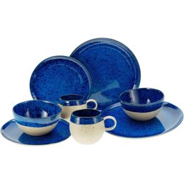 Kombiservice Creatable "Geschirr-Set Deep Blue Sea", blau, 8 Stk., Steinzeug, Geschirr-Sets, Kombiservice, Service, jedes St&uuml;ck ist ein Unikat, 8 Teile, f&uuml;r 2 Personen