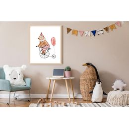 L&uuml;ttenh&uuml;tt Bild mit Rahmen L&Uuml;TTENH&Uuml;TT "oder Poster, B&auml;r mit Luftballon", bunt (farbe rahmen: beige, farbe bild(er): bunt), B:50cm H:70cm T:0,7cm, Holz, Plexiglas, Bilder, Bild mit Rahmen, HD Premium Druck