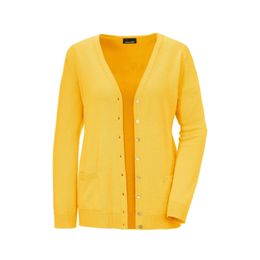 Strickjacke GOLDNER "Uni Merino-Cardigan Langarm", Damen, Gr. 42, gelb, Obermaterial: 100% Schurwolle WV., Basic, Rippe, Strickjacken Strickjacke, Reine Merinowolle