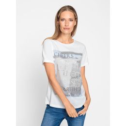 T-Shirt Heine "Shirt", Damen, Gr. 42, beige (ecru), 50% Baumwolle, 50% Modal, bedruckt, gemustert, mehrfarbig, Rundhals, Shirts T-Shirt