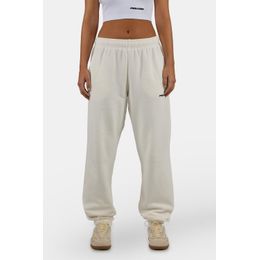 Sweathose Pegador "Villa High Waisted Sweat Pants", Damen, Gr. M, N-Gr, washed warm wei&szlig; schwarz, Sweatware, Obermaterial: 80% Baumwolle, 20% Polyester, unifarben, regular fit lang, Hosen Sweathose, Baumwollmischung, regular fit