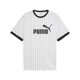 T-Shirt Puma "ESS STRIPED JERSEY", Herren, Gr. M, wei&szlig; (Puma wei&szlig;), Interlock, Obermaterial: 100% Polyester, unifarben, relaxed fit normal, V-Ausschnitt, Shirts T-Shirt, normale Schnittform, Kurzarm, f&uuml;r vielseitige Aktivit&auml;ten