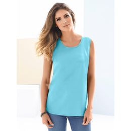 Blusentop Classic Basics, Damen, Gr. 52, blau (aqua), 100% Polyester, unifarben, Rundhals, Blusen Blusentop