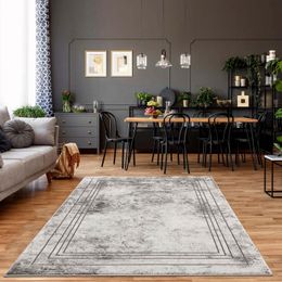 Teppich Carpet City "Noa 9341" Gr. 2, grau, B:80cm H:11mm L:150cm, Kunstfaser, Teppiche, Teppich, L&auml;ufer, Kurzflor, Modern, Weicher Flor, Pflegeleicht, Wohnzimmer