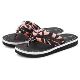 Badezehentrenner Venice Beach "Sandale, Badeschuh, Pantolette, Badelatsche, Flip Flop, Badeschlappe", Damen, Gr. 37, orange, schwarz, Obermaterial: 80% Textilmaterial, 20% Lederimitat. Decksohle: 100% Lederimitat. Futter: 100% Textilmaterial. Laufsohle: 100% Synthetik, gemustert, mehrfarbig, Schuhe Badezehentrenner, Zehentrenner mit wasserabweisender und leichter Sohle VEGAN