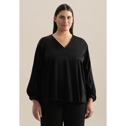 Klassische Bluse Seidensticker "Schwarze Rose", Damen, Gr. 4XL48, schwarz, 100% Viskose, unifarben, regular fit, V-Ausschnitt, Blusen Klassische Bluse, Tunika Uni
