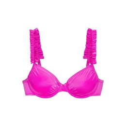 B&uuml;gel-Bikini-Top Lascana "Liora", Damen, Gr. 38, Cup C, blau (magenta), Recycling-Polyamid, gl&auml;nzend, Bikini-Oberteile B&uuml;gel-Bikini-Top, mit R&uuml;schen