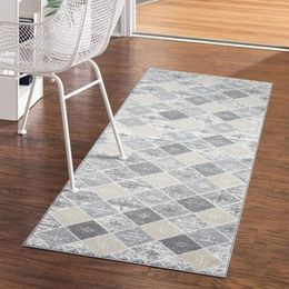 Teppich Carpet City "FLAIR179", grau, B:80cm H:11mm L:300cm, Obermaterial: 50% Polyester, 50% Polypropylen, Teppiche, Teppich, Kurzflor-Teppich, Skandi-Stil, Wohnzimmer