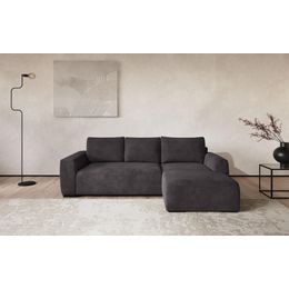 Ecksofa COTTA "Giro L-Form, Recamiere, Breite 252 cm", schwarz, B:252cm H:86cm T:170cm, 96% POLYESTER (PES) 4% POLYAMID(PA), Sofas, Ecksofa, wahlweise mit Bettkasten und Trendbezug CORD