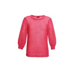 Rundhalspullover GOLDNER "Femininer Pullover in Netzoptik mit Pailletten", Damen, Gr. 40, rosa (pink), Obermaterial: 52% Polyester PES. 29% Baumwolle CO. 19% Polyacryl PAN., figurumspielend, Rippe, Pullover Rundhalspullover, mit Pailletten