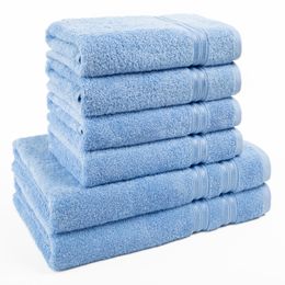 Handtuch Set HAMMETEX "6-teiliges Handtuch Set, 100% Baumwolle, Weich & Saugstark", blau (hellblau), 6 Stk., Frottier, Frottier, Obermaterial: 100% Baumwolle, Handtuch-Sets, Handtuch Set, mit Bord&uuml;re, einfarbig, weich