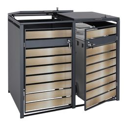 XL 2er/4er-M&uuml;lltonnenverkleidung MCW-J81, M&uuml;lltonnenbox, Metall 59kg anthrazit ~ gold