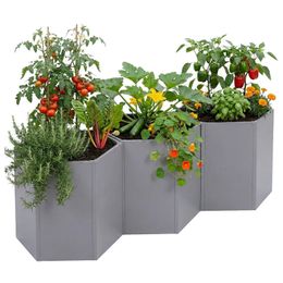 3er-Set Hochbeet MCW-P64, Metallhochbeet Gem&uuml;se-/Pflanzbeet Blumenkasten Pflanzk&uuml;bel Stahl 77x264x100cm ~ grau