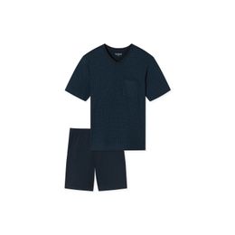 Schlafanzug Schiesser "Pyjama Casual Essentials", Herren, Gr. XL, blau (dunkelblau), Obermaterial: 100% Baumwolle CO., Homewear-Sets Schlafanzug
